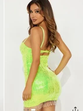 Fashion Nova | Dresses | Fashion Nova Neon Green Sequin Mini Dress ...